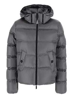 Moncler Sensation' Gray Down Jacket With Hood And Logo Patch On The Sleeve In Tech Fabric For - Multicolor