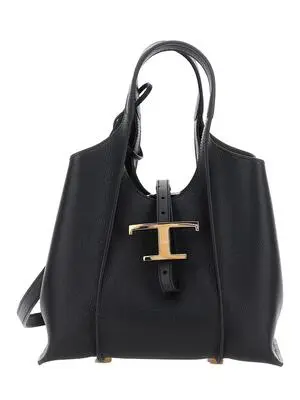 TOD'S Tote Bag With Two Top Handles And Logo Plate On Front In Black Hammered Leather For - Multicolor