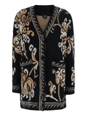 Etro Wool Cardigan With All-over Embroidery And V-neck - Multicolor