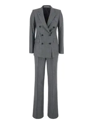 Tagliatore Double-breasted Suit With Peak Revers In Wool Blend For - Gray