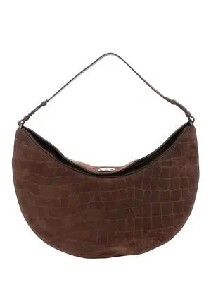 Jacquemus Le Calisso Rond Large' Brown Shoulder Bag With Adjustable Strap And Embossed Crodocile Effect In Leather - Multicolor