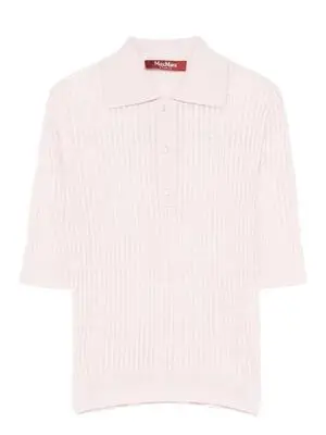 Max Mara Ribbed Knit Short Sleeve Polo - Pink