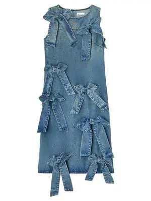 GANNI Denim Bow Detail Midi Dress - Blue
