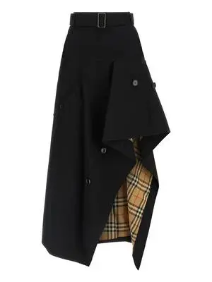 Burberry Cotton Gabardine Asymmetrical Trench Skirt - Black
