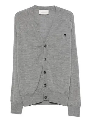 AMI Paris Merino Wool V-neck Cardigan - Gray