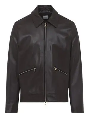 Paul Smith Regular Fit Leather Jacket - Brown
