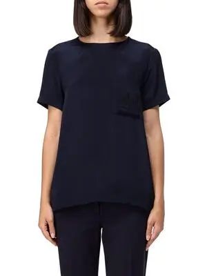 Max Mara Max Mara Women Short-Sleeved Silk Blouse Max Mara With Tone-On-Tone Monogram Blue