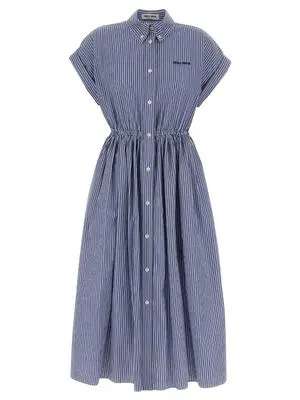 MIU MIU MIU MIU Embroidered Poplin Shirt Dress
