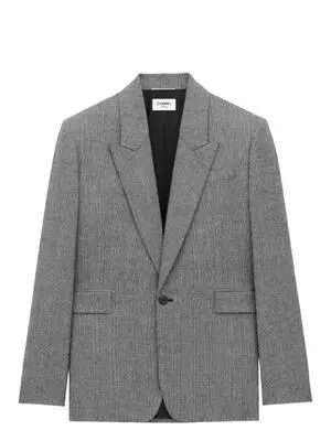 Saint Laurent Prince Of Wales Wool Flannel Jacket - Black