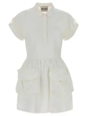 Miu Miu Cotton Blend Dress - White