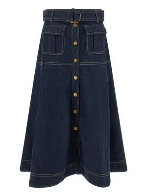 ZIMMERMANN Zimmermann Belted Denim Midi Skirt