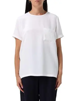 Max Mara Short-sleeved Silk Blouse With Tone-on-tone Monogram - White