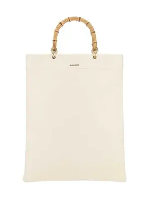 JIL SANDER Ivory Leather Medium Shopping Bag - White