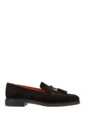 Santoni Dark Suede Easy Loafers - Brown