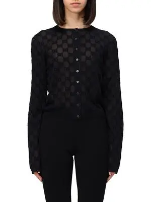 Gucci Slim Fit Crêpe Cardigan With Gg Monogram And Crew Neck - Black