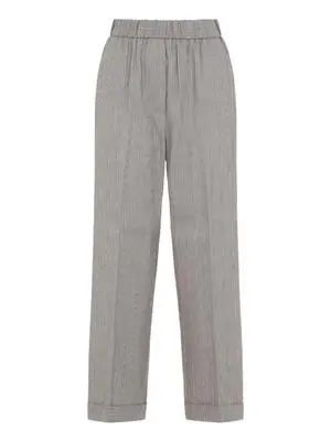 Peserico Pinstriped Linen Blend Trousers - Brown