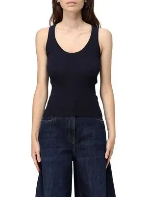 Max Mara Slim Fit Ribbed Cotton Knit U-neck Top - Blue