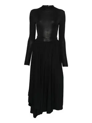 Alaïa Long Sleeve Asymmetrical High Neck Dress - Black