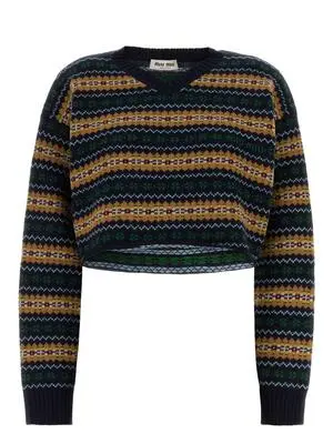 Miu Miu Patterned Virgin Wool Sweater - Blue
