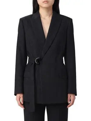 Loewe Prince Of Wales Wool Double-breasted Blazer With Wrap Closure - Gray