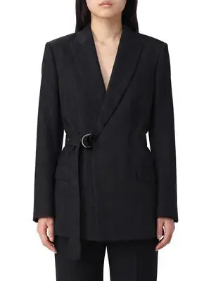 Loewe Prince Of Wales Wool Double-breasted Blazer With Wrap Closure - Gray