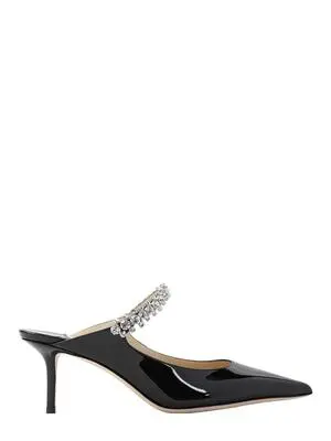 JIMMY CHOO Patent Leather Crystal Embellished Stiletto Mules - Black