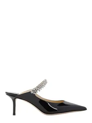 JIMMY CHOO Patent Leather Crystal Embellished Stiletto Mules - Black