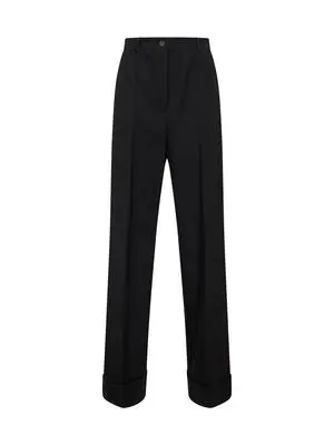 Dolce & Gabbana Black Wool Gabardine Straight Trousers - Multicolor