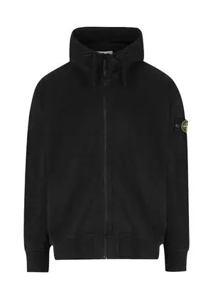 Stone Island Zip-up Hoodie With Logo Appliqu - Black