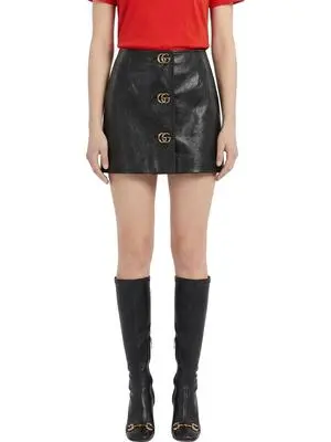 Gucci Gg Leather Pencil Skirt - Black