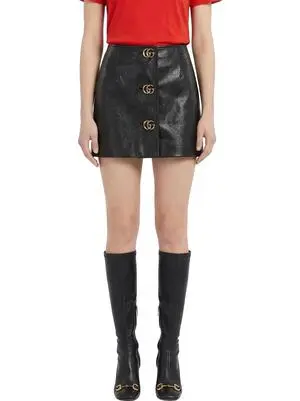 Gucci Gg Leather Pencil Skirt - Black