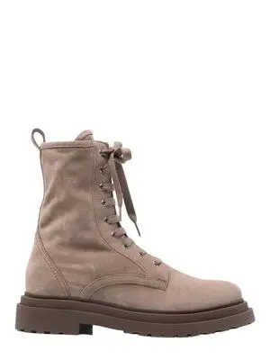 Brunello Cucinelli Calf Suede Lug Sole Boots - Brown