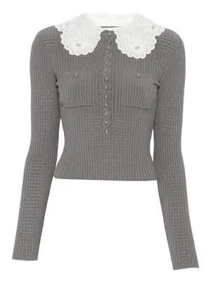 SELF-PORTRAIT Collar-detail Ribbed Sweater - Multicolor