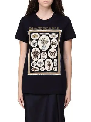 Max Mara Max Mara Women Crewneck Cotton T-Shirt Max Mara With Contrasting Graphic Logo Print Black