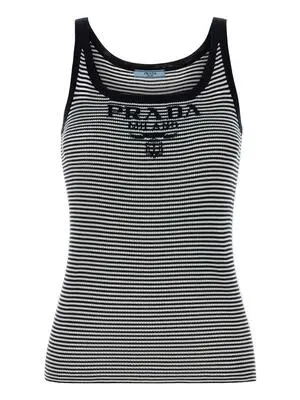Prada Striped Silk Tank Top - Blue