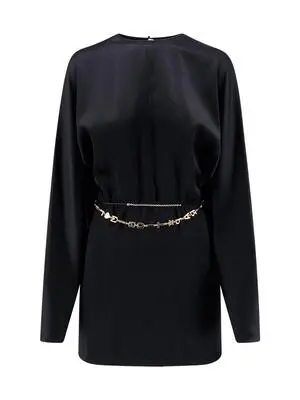 Saint Laurent Mini Lenght Dress With Gold Metal Detail - Multicolor