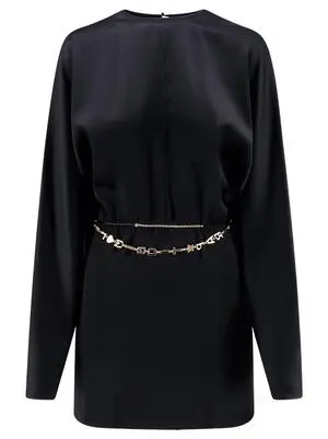 Saint Laurent Mini Length Dress With Gold Metal Detail - Multicolor