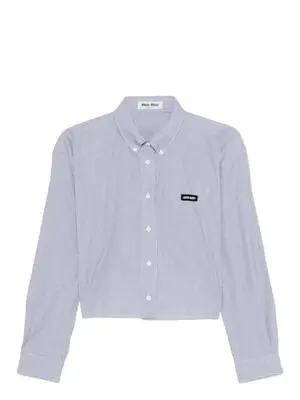 Miu Miu Cotton Check Cropped Shirt - Blue