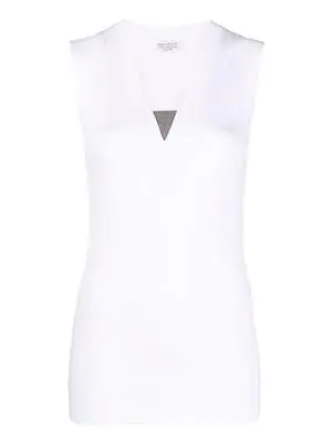 Brunello Cucinelli Cotton-silk Blend V-neck Tank Top - Multicolor