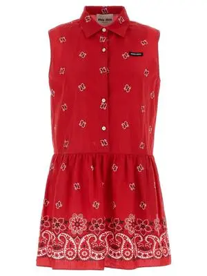 Miu Miu Printed Cotton Blend Dress - Multicolor