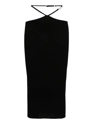 Amiri Ribbed Cotton Silk Midi Skirt - Black