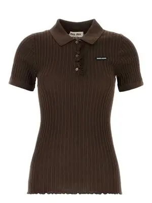 Miu Miu Stretch Jersey Polo Shirt - Brown
