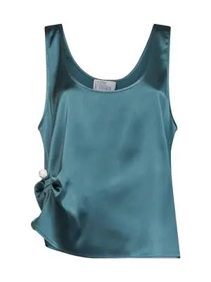 Giuseppe Di Morabito Oil Green Satin Draped Top - Multicolor