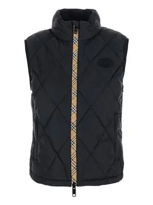 Burberry Cheswick' Black Sleeveless Down Jacket With High Collar And Check Detail On The Front In Tech Fabric For - Multicolor
