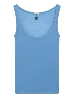 Versace Wool Tank Top With Logo Embroidery - Blue