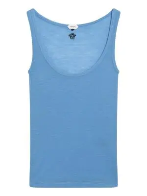 Versace Wool Tank Top With Logo Embroidery - Blue