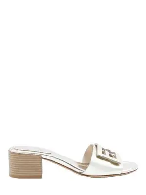 Fendi Leather Medium Heel Slide - Silver