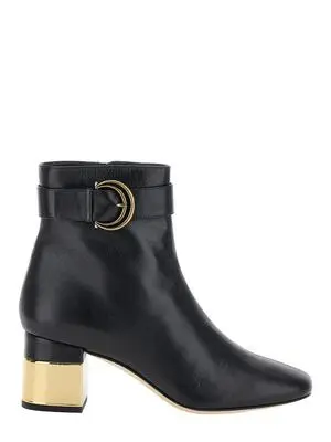 Chloé Alize' Black Ankle Boots With C Buckle In Smooth Leather - Multicolor