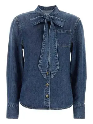 SELF-PORTRAIT Denim Shirt - Blue