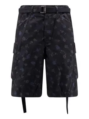 Sacai Printed Cotton Cargo Shorts - Black